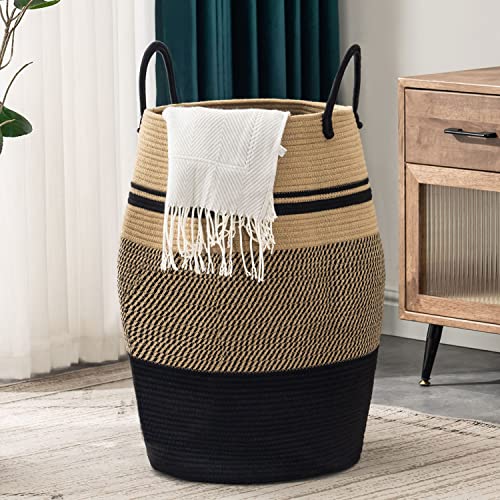 YOUDENOVA 105L Extra Large Woven Laundry Hamper Basket with Heavy Duty Cotton Rope Handles for Clothes and Toys in Bedroom, Nursery Room, Bathroom, Jute