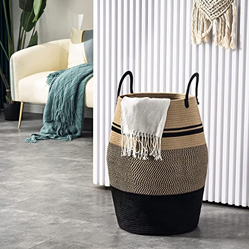 YOUDENOVA 105L Extra Large Woven Laundry Hamper Basket with Heavy Duty Cotton Rope Handles for Clothes and Toys in Bedroom, Nursery Room, Bathroom, Jute