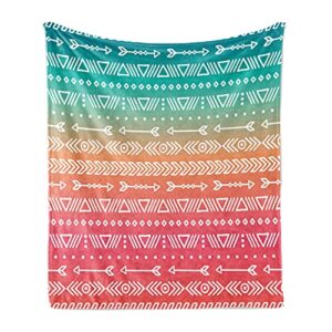 ambesonne arrow throw blanket, colored geometric and maya patterns and arrows bohemian style native art, flannel fleece accent piece soft couch cover for adults, 60″ x 80″, multicolor