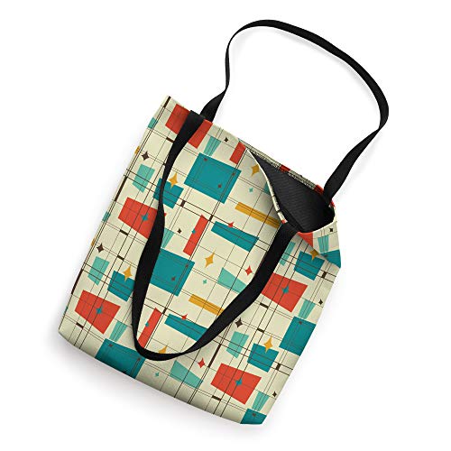 Mid Century Mod Modern Shapes Pattern Teal Red Lines Vintage Tote Bag