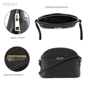 Emperia Ava Small Cute Saffiano Faux Leather Dome Crossbody Bags Shoulder Bag Purse Handbags for Women Black