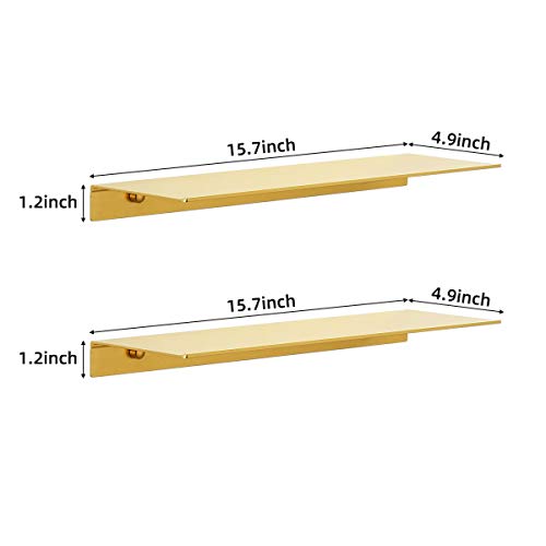 JYL HOME Modern Floating Shelf Wall Mounted Heavy Duty for Living Room Bedroom Bathroom, 16 Inch, Gold, 2 Pack