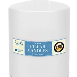 HYOOLA White Three Wick Large Candle - 6 x 8 Inch - Unscented Big Pillar Candles - 188 Hour - European Made