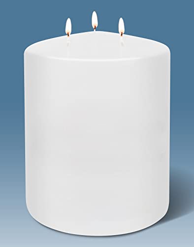 HYOOLA White Three Wick Large Candle - 6 x 8 Inch - Unscented Big Pillar Candles - 188 Hour - European Made