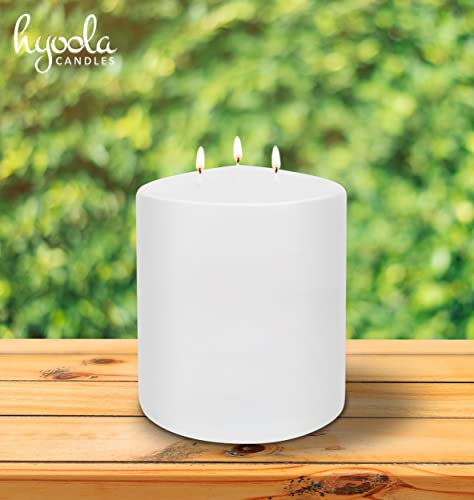 HYOOLA White Three Wick Large Candle - 6 x 8 Inch - Unscented Big Pillar Candles - 188 Hour - European Made