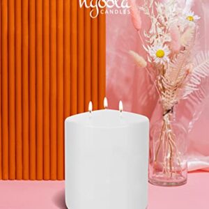 HYOOLA White Three Wick Large Candle - 6 x 8 Inch - Unscented Big Pillar Candles - 188 Hour - European Made