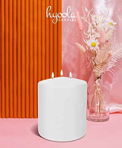 HYOOLA White Three Wick Large Candle - 6 x 8 Inch - Unscented Big Pillar Candles - 188 Hour - European Made