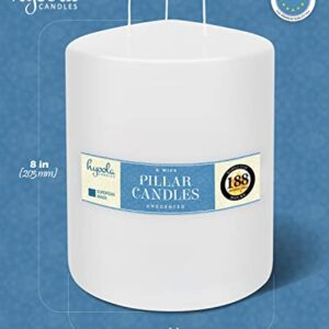 HYOOLA White Three Wick Large Candle - 6 x 8 Inch - Unscented Big Pillar Candles - 188 Hour - European Made