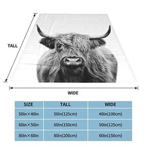 Flannel Highland Cow Blanket for Bed Couch Sofa,Scotland Scottish Horns Bull Cattle Throw Blanket,Soft Cozy Plush Warm Fuzzy White Grey Blanket for Adults Teens Kids 60"x50"