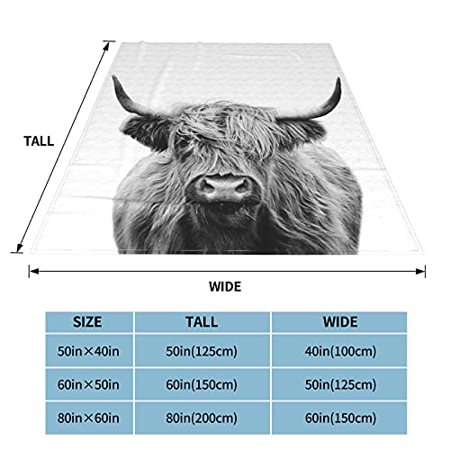 Flannel Highland Cow Blanket for Bed Couch Sofa,Scotland Scottish Horns Bull Cattle Throw Blanket,Soft Cozy Plush Warm Fuzzy White Grey Blanket for Adults Teens Kids 60"x50"