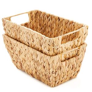 americanflat natural set of 2 rectangular water hyacinth storage baskets with handles – hand-woven – home organizer bins – natural water hyacinth – eco-friendly