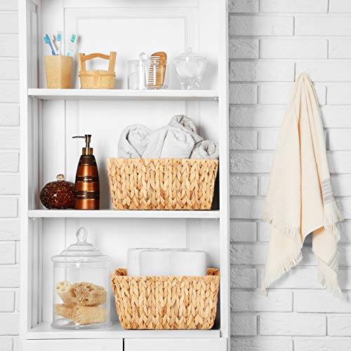 Americanflat Natural Set of 2 Rectangular Water Hyacinth Storage Baskets with Handles - Hand-Woven - Home Organizer Bins - Natural Water Hyacinth - Eco-Friendly