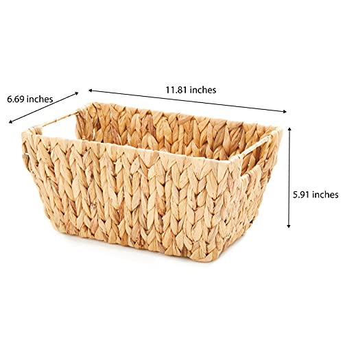 Americanflat Natural Set of 2 Rectangular Water Hyacinth Storage Baskets with Handles - Hand-Woven - Home Organizer Bins - Natural Water Hyacinth - Eco-Friendly