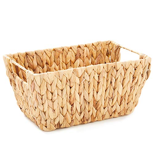 Americanflat Natural Set of 2 Rectangular Water Hyacinth Storage Baskets with Handles - Hand-Woven - Home Organizer Bins - Natural Water Hyacinth - Eco-Friendly