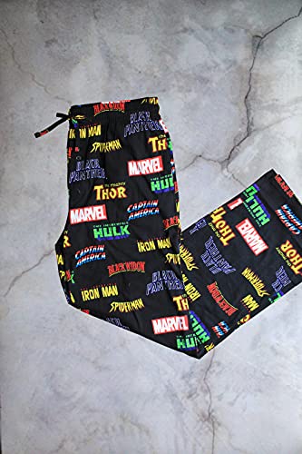 Marvel Classic Comic Logo Pajama Lounge Sleep Pants for Men (X-Large) Black