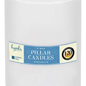 HYOOLA White Three Wick Large Candle - 4.75 x 8 Inch - Unscented Big Pillar Candles - 120 Hour - European Made