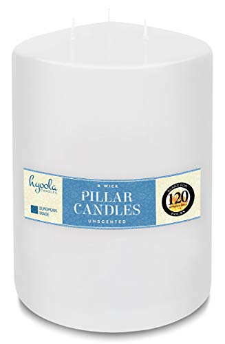 HYOOLA White Three Wick Large Candle - 4.75 x 8 Inch - Unscented Big Pillar Candles - 120 Hour - European Made