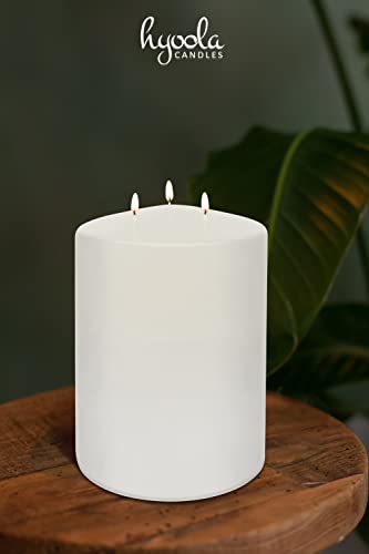 HYOOLA White Three Wick Large Candle - 4.75 x 8 Inch - Unscented Big Pillar Candles - 120 Hour - European Made