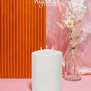 HYOOLA White Three Wick Large Candle - 4.75 x 8 Inch - Unscented Big Pillar Candles - 120 Hour - European Made