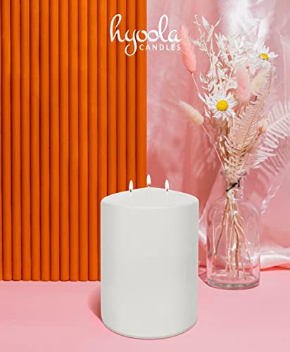 HYOOLA White Three Wick Large Candle - 4.75 x 8 Inch - Unscented Big Pillar Candles - 120 Hour - European Made