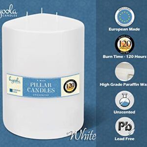 HYOOLA White Three Wick Large Candle - 4.75 x 8 Inch - Unscented Big Pillar Candles - 120 Hour - European Made