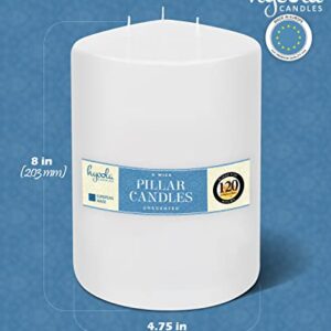 HYOOLA White Three Wick Large Candle - 4.75 x 8 Inch - Unscented Big Pillar Candles - 120 Hour - European Made