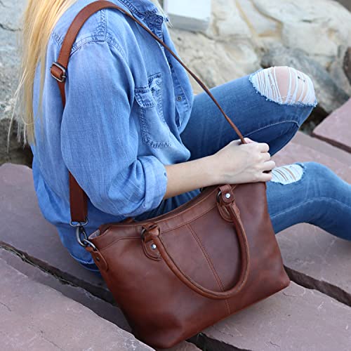 Lady Conceal Carry Sadie Satchel-Spacious Shoulder Bag Crossbody Purse with Universal Gun Holster & YKK Locking-Dark Mahogany