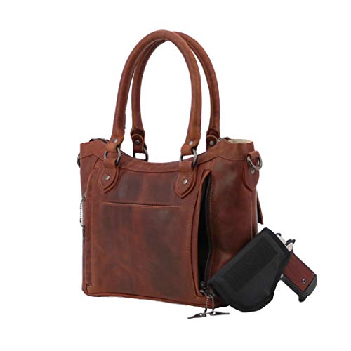 Lady Conceal Carry Sadie Satchel-Spacious Shoulder Bag Crossbody Purse with Universal Gun Holster & YKK Locking-Dark Mahogany