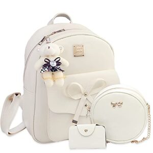 k.e.j. cute mini backpack bowknot leather backpack 3-pcs small backpack purse for girls women