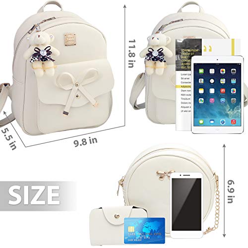 K.E.J. Cute Mini Backpack Bowknot Leather Backpack 3-PCS Small Backpack Purse for Girls Women