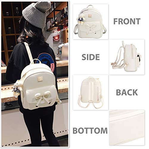 K.E.J. Cute Mini Backpack Bowknot Leather Backpack 3-PCS Small Backpack Purse for Girls Women