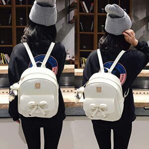 K.E.J. Cute Mini Backpack Bowknot Leather Backpack 3-PCS Small Backpack Purse for Girls Women