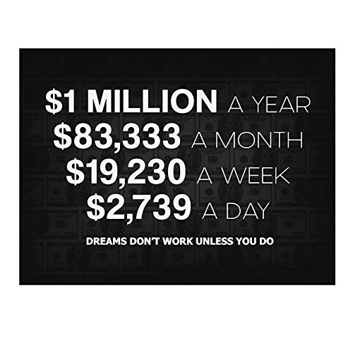 1 Million Dollars A Year Office Decor Wall Art Motivational Canvas Print Inspirational Success Entrepreneur Motivation Sign Millionaire Goal,wall pictures for bedroom,(No frame, printing)18x12 inch,