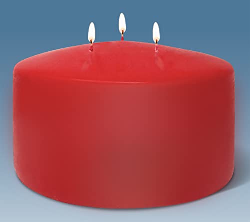 HYOOLA Red Three Wick Large Candle - 6 x 3 Inch - Unscented Big Pillar Candles - 62 Hour - European Made