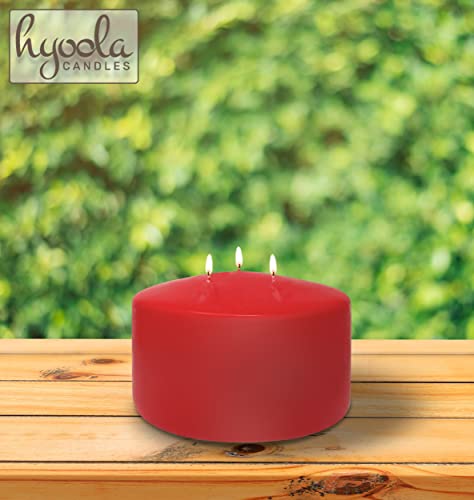 HYOOLA Red Three Wick Large Candle - 6 x 3 Inch - Unscented Big Pillar Candles - 62 Hour - European Made