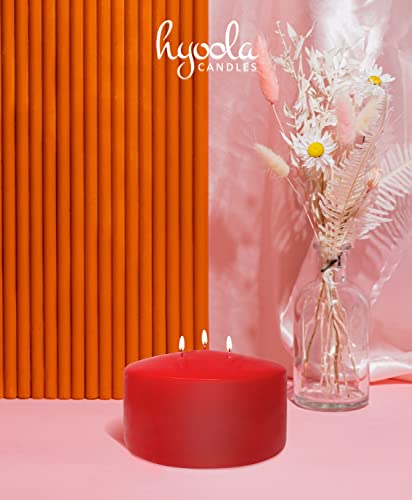 HYOOLA Red Three Wick Large Candle - 6 x 3 Inch - Unscented Big Pillar Candles - 62 Hour - European Made