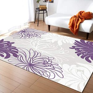 familydecor modern floor rugs floral chrysanthemum flower purple grey white area rugs bedside floor carpet 4’x6′ non slip decor bedroom living room carpet area rug for boys, college dorm indoor