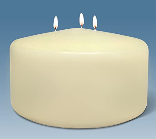 HYOOLA Ivory Three Wick Large Candle - 6 x 3 Inch - Unscented Big Pillar Candles - 62 Hour - European Made