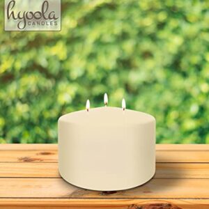 HYOOLA Ivory Three Wick Large Candle - 6 x 3 Inch - Unscented Big Pillar Candles - 62 Hour - European Made