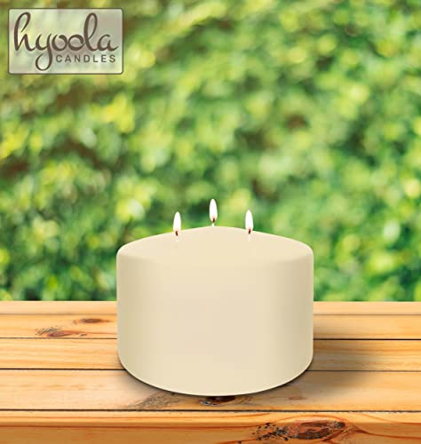 HYOOLA Ivory Three Wick Large Candle - 6 x 3 Inch - Unscented Big Pillar Candles - 62 Hour - European Made