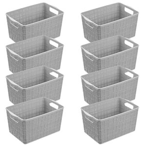 aysum 8 pack plastic storage basket, 9.7 x 6.5 x 5.5 inch, small plastic baskets stackable plastic woven organizer with handle for home office – grey