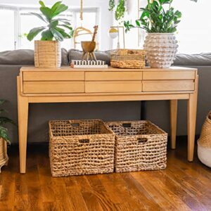 Artera Oversize Wicker Storage Basket - Set of 3 Woven Water Hyacinth Blanket Baskets with Handle, Rectangular Natural Nesting Floor Storage Bins for Living Room, Bedroom or Laundry Room