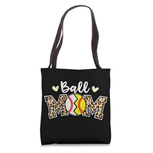 ball mom leopard funny baseball softball player mom tote bag