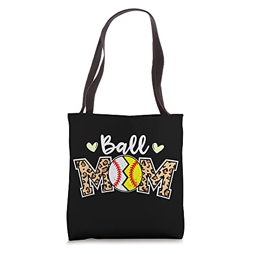 Ball Mom Leopard Funny Baseball Softball Player Mom Tote Bag