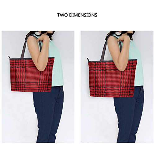 LINQIN Medium Tote Bags Shoulder Bag Handbags for Women Mom School Work Gift Shopping - Red Black Houndstooth