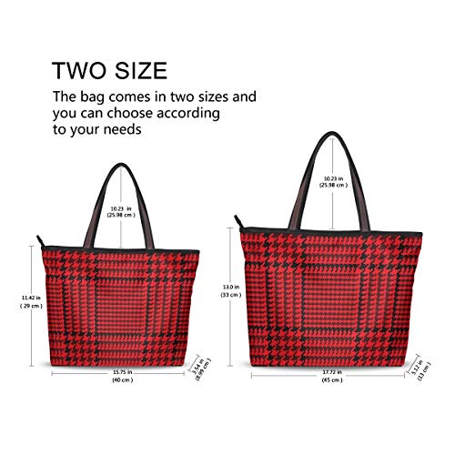 LINQIN Medium Tote Bags Shoulder Bag Handbags for Women Mom School Work Gift Shopping - Red Black Houndstooth