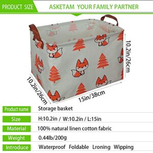 ASKETAM Kid Cute Rectangle Toy Box for Girl, Baby Collapsible Toy Storage Bin Nursery Child Playroom Bedroom Decor Clothes Storage Bin Gift Basket(Fox little pine)