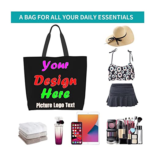 Custom Large Tote Bag, Design Your Own Shoulder Bag Personalized Top Handle Satchel Handbag for Work Travel Business Shopping or Leisure, Black