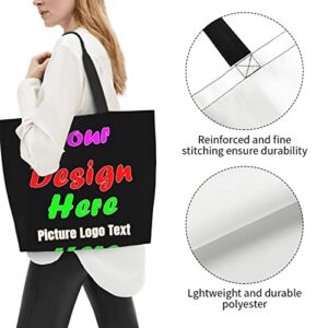 Custom Large Tote Bag, Design Your Own Shoulder Bag Personalized Top Handle Satchel Handbag for Work Travel Business Shopping or Leisure, Black