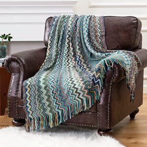 BATTILO HOME Boho Throw Blanket,Teal Throw Blankets for Couch Bed Sofa,Soft Cozy Knit Blanket with Tassel,Fall Decor Blanket Throw Outdoor Lightweight Afghan Blanket, 50"x80" (Blue)